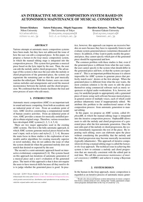 Pdf An Interactive Music Composition System Based On Autonomous Maintenance Of Musical Consistency