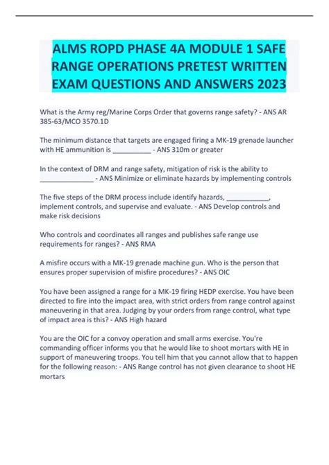 Alms Ropd Phase 4a Module 1 Safe Range Operations Pretest Written Exam Questions And Answers