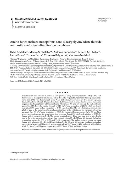 Pdf Amino Functionalized Mesoporous Nano Silicapolyvinylidene Fluoride Composite As Efficient