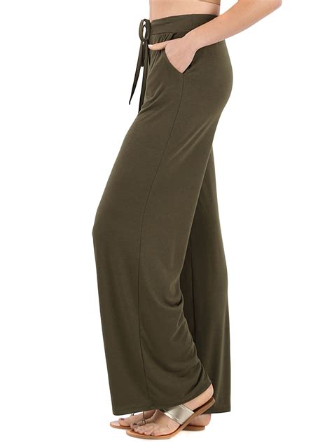 Womens And Plus Comfy Stretch Solid Drawstring Wide Leg Palazzo Lounge Pants Dk Olive Xl