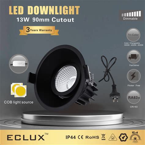 Led Downlight Kits 13w Daylight Cct Dimmable Embedded Black Ip44 Angle