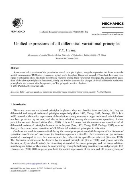 Pdf Unified Expressions Of All Differential Variational Principles