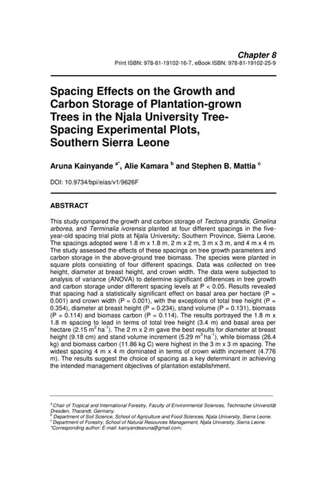 PDF Spacing Effects On The Growth And Carbon Storage Of Plantation Grown Trees In The Njala
