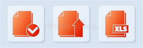 set upload file document document and check mark and xls file document