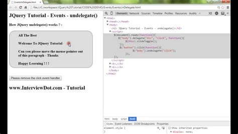 undelegate method in jquery demo youtube