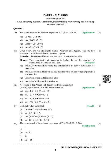 ISC Class Computer Science Specimen Paper PDF