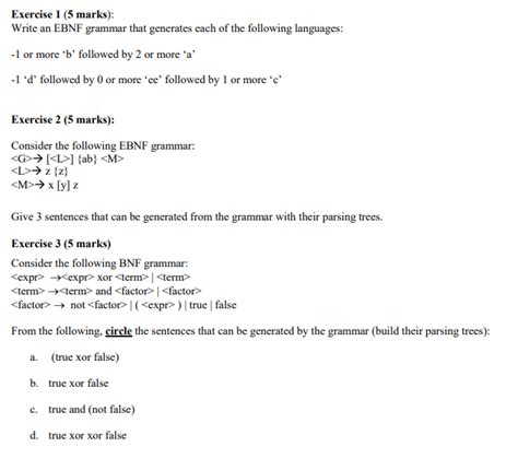 Solved Exercise 1 5 Marks Write An Ebnf Grammar That
