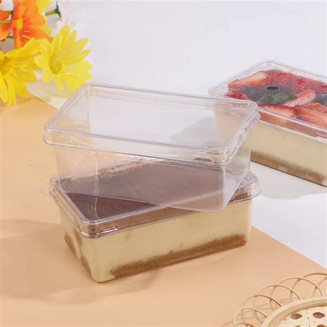 투명 플라스틱 직사각형 그릇 200ml 디저트 케이크 상자 주방 샐러드 스낵 피크닉 식품 용기 뚜껑 포함 10 개 Aliexpress