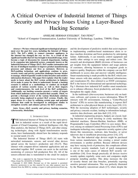 pdf a critical overview of industrial internet of things security and
