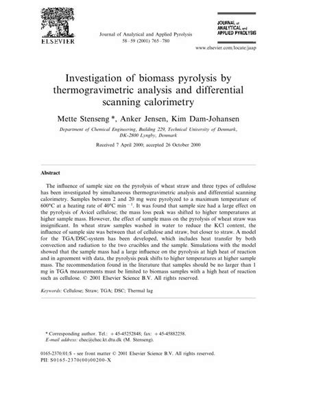 Pdf Investigation Of Biomass Pyrolysis By Thermogravimetric Analysis And Differential Scanning