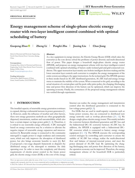 Pdf Energy Management Scheme Of Single‐phase Electric Energy Router With Two‐layer Intelligent