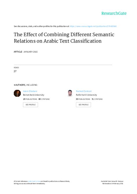Pdf The Effect Of Combining Different Semantic Relations On Arabic Text Classification