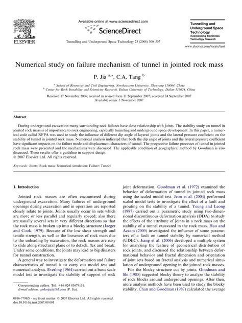 (PDF) Numerical study on failure mechanism of tunnel in jointed rock ...