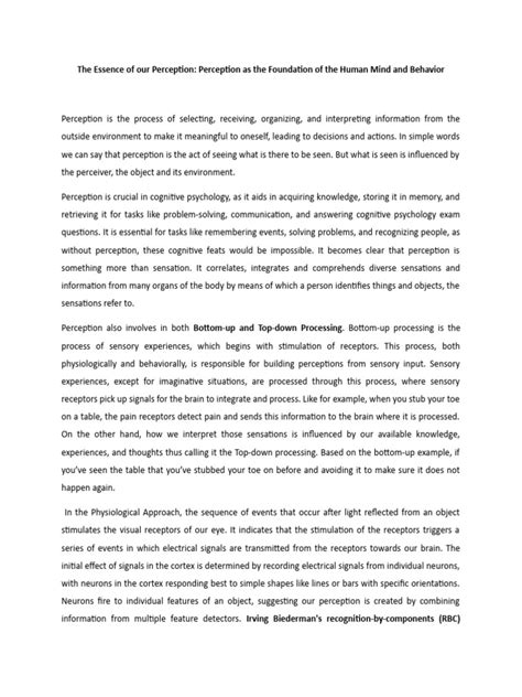 The Essence Of Our Perception Pdf Perception Senses