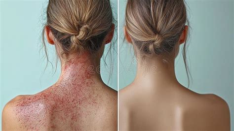 Close Up Of A Womans Back Showing Psoriasis In One Image And Healthy