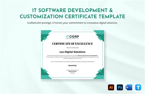 It Software Development And Customization Certificate Template In Illustrator Psd Word