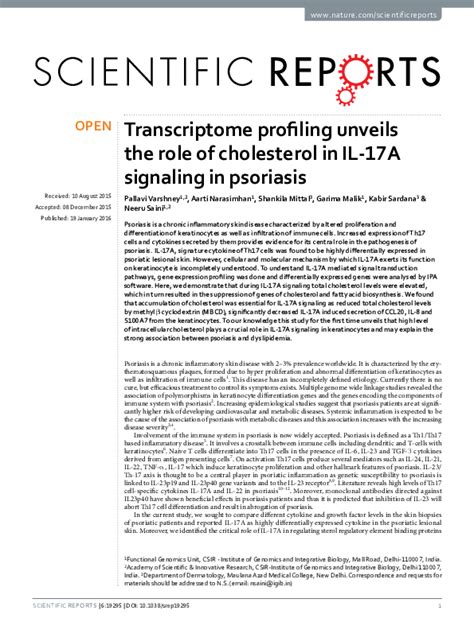 Pdf Transcriptome Profiling Unveils The Role Of Cholesterol In Il 17a