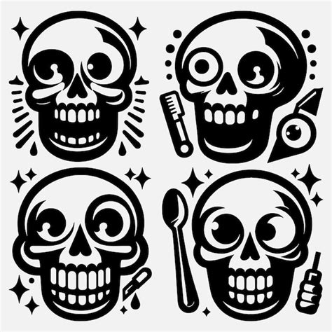 Set Of Skull Silhouettes Clip Art Vector Illustration Isolated On White Background Premium Ai