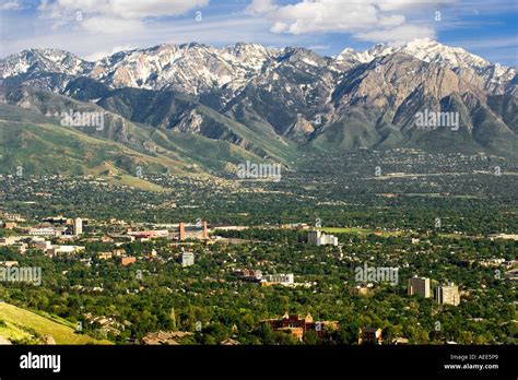 Salt Lake Valley Showing The University Of Utah Campus With The Wasatch