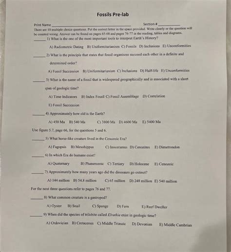 solved fossils pre lab print name section there are 10