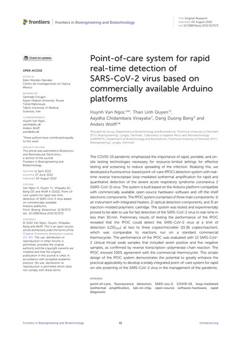 PDF Point Of Care System For Rapid Real Time Detection Of SARS CoV Virus Based On