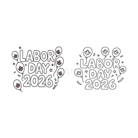 Illustration Of Labor Day 2026 Text With Balloons Featuring Red Maple