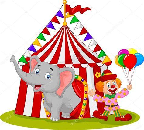 Dibujos Animados Elefante Lindo Y Payaso Con Carpa De Circo 2023