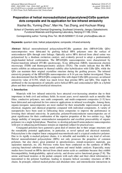 Preparation Of Helical Monosubstituted Polyacetylene Cdse Quantum Dots Composite And Its