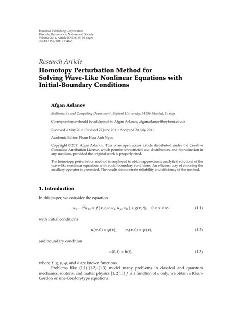 Pdf Homotopy Perturbation Method For Solving Wave Like Nonlinear Equations With Initial