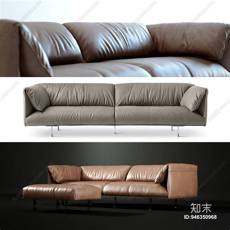 现代皮革沙发3d模型下载【id946350968】知末3d模型网