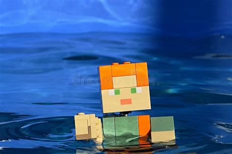 Lego Minecraft Large Action Figure Of Main Character Alex Is Swimming In Deep Blue Water