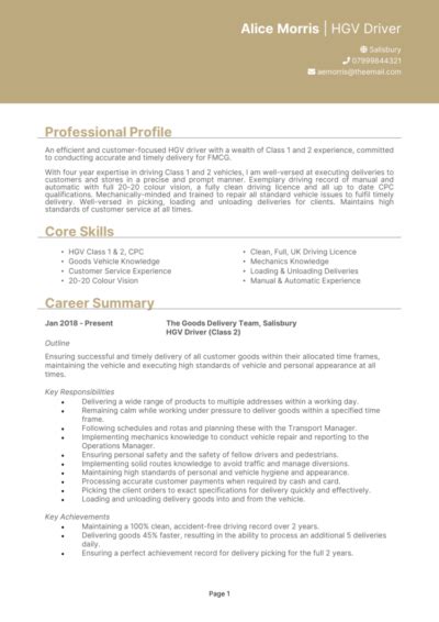 Hgv Driver Cv Example Writing Guide [get The Job You Want]