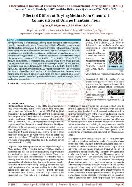 Effect Of Different Drying Methods On Chemical Composition Of Unripe