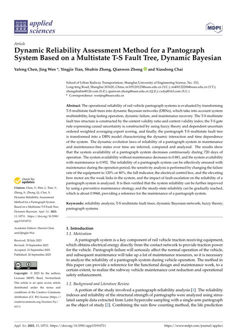 Pdf Dynamic Reliability Assessment Method For A Pantograph System Based On A Multistate T S