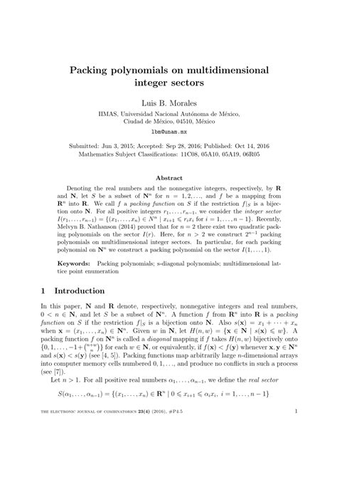 Pdf Packing Polynomials On Multidimensional Integer Sectors
