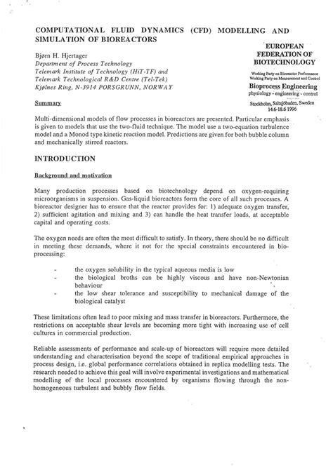 PDF Computational Fluid Dynamics CFD Modelling And Simulation Of Bioreactors
