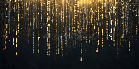 Abstract Golden Binary Code Rain Digital Stream Background Stock