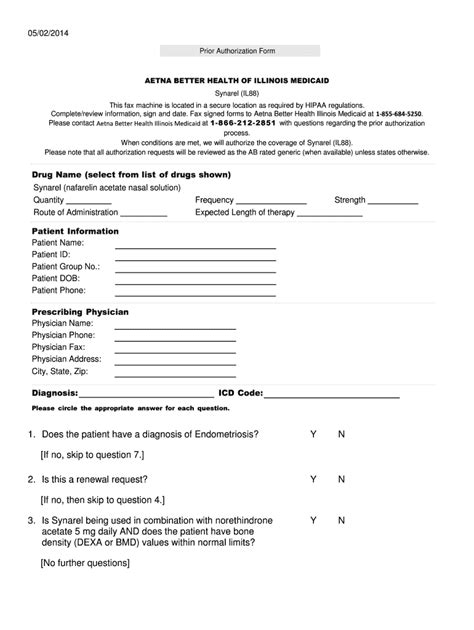 Fillable Online 05022014 Prior Authorization Form Aetna Better Health