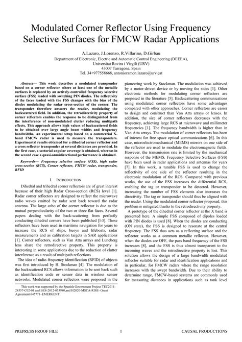Pdf Modulated Corner Reflector Using Frequency Selective Surfaces For Fmcw Radar Applications