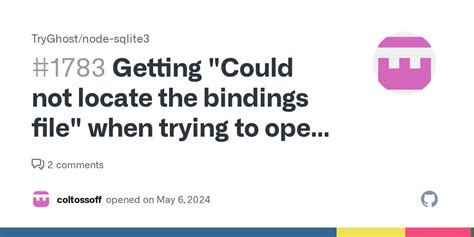 Getting Could Not Locate The Bindings File When Trying To Open Db In