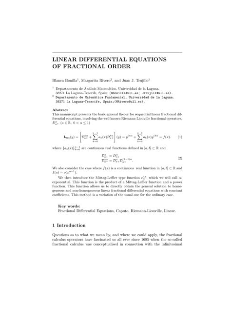 Pdf Linear Differential Equations Of Fractional Order