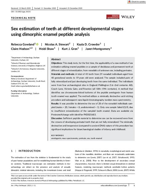 Pdf Sex Estimation Of Teeth At Different Developmental Stages Using