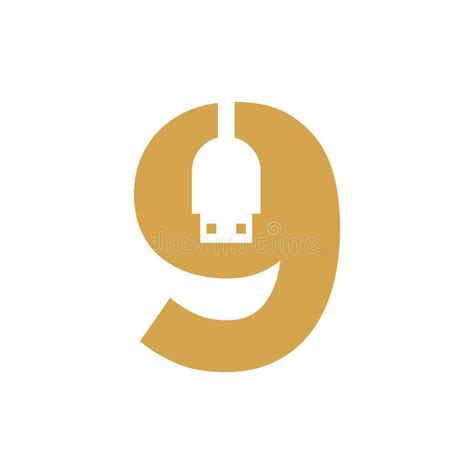 Initial Letter 9 USB Symbol Design Computer Connection USB Cable Icon Vector Stock Vector
