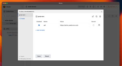 Bruno Docs Global Environment Variables