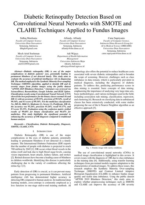 Pdf Diabetic Retinopathy Detection Based On Convolutional Neural Networks With Smote And Clahe
