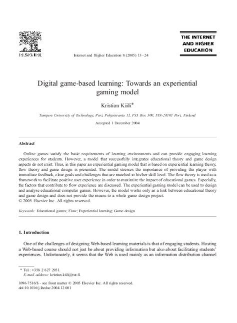 Pdf Digital Game Based Learning Towards An Experiential Gaming Model