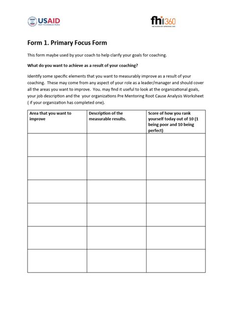 Primary Focus Form Pdf Goal Social Psychology