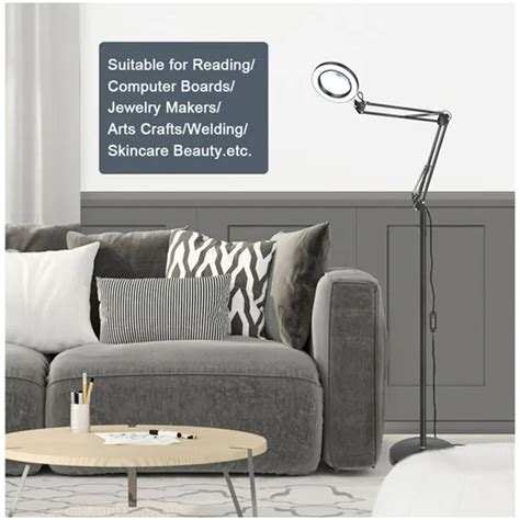 Metal Long Arm Folding Luminous Magnifying Glass Floor Lamp Nail 5x