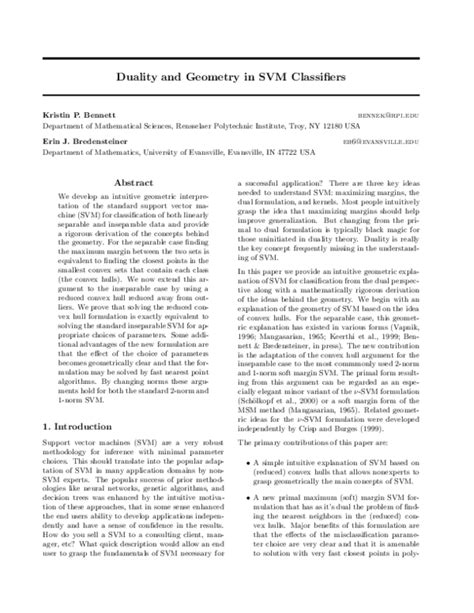 Pdf Duality And Geometry In Svm Classifiers