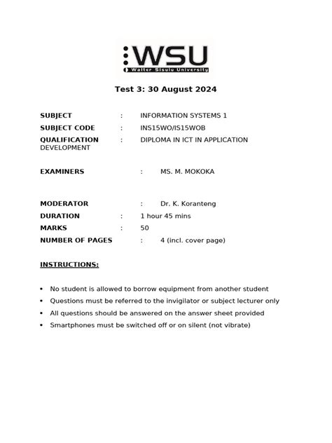 Information Systems 1 Test 3 2024 Pdf Databases Data Model